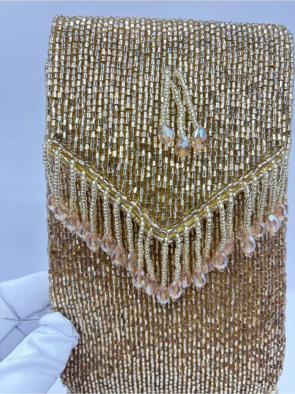 Bags | Gold Beaded Fringe Phone Holder Purse With Chain | Poshmark